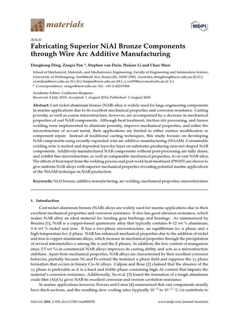 Fabricating Superior NiAl Bronze Components Through Wire Arc Additive ... Fabricating Superior NiAl Bronze Components Through Wire Arc Additive ...