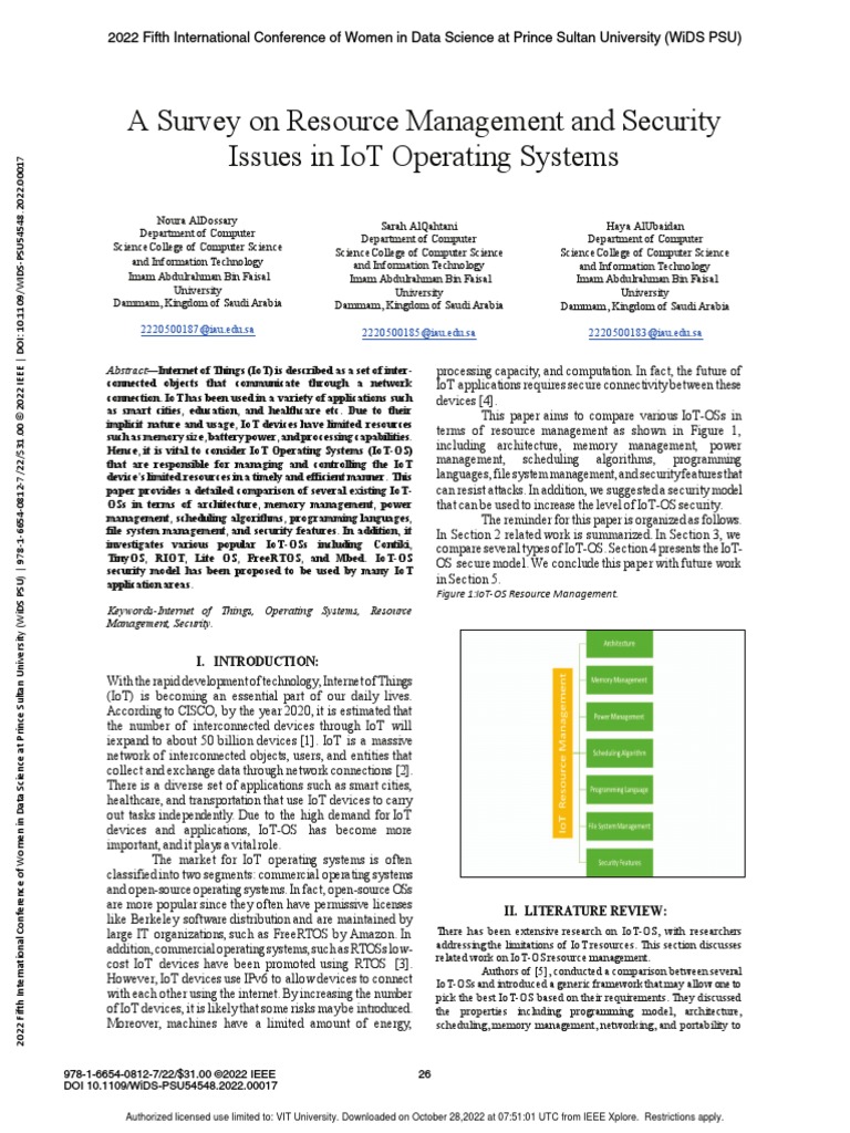 A Survey On Resource Management and Security Issues in IoT Operating Systems | PDF | Internet Of ...