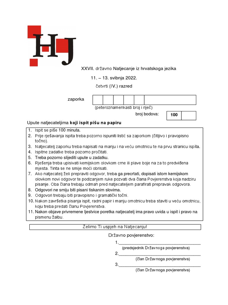 Ispit 4 Drzavno Konacni PAPIRNATI 2022 | PDF