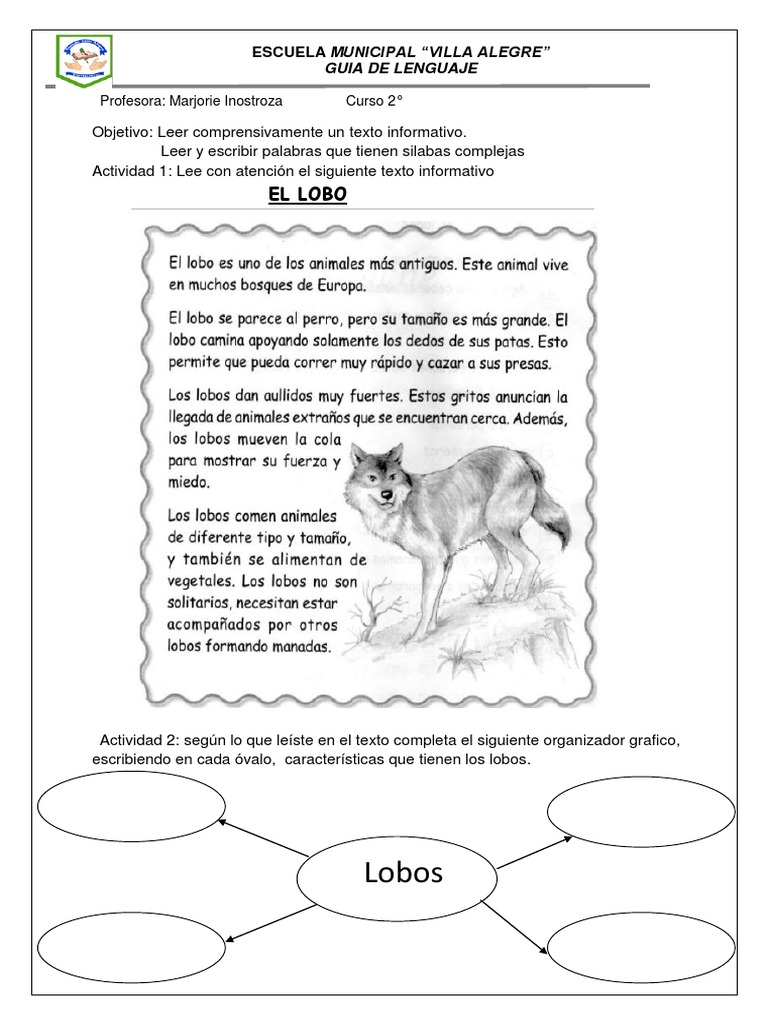 Actividades de Texto Informativo: Lobos | PDF | Artes del Lenguaje y ...
