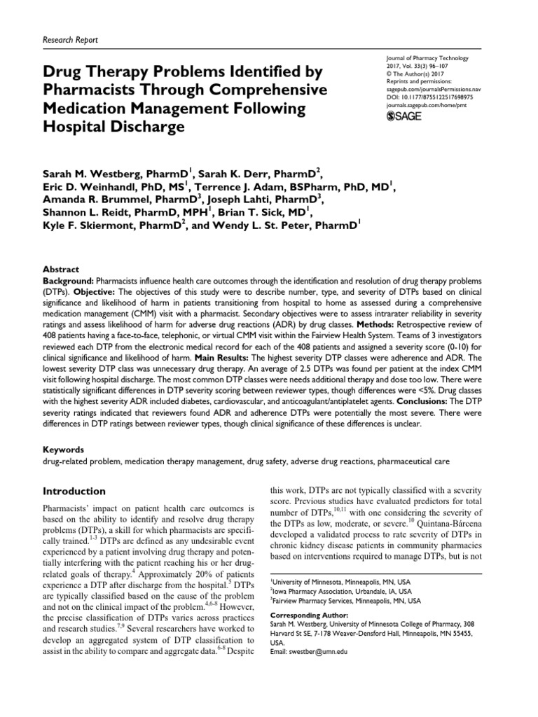 Drug Therapy Problems Identified by Pharmacists Through Comprehensive ...