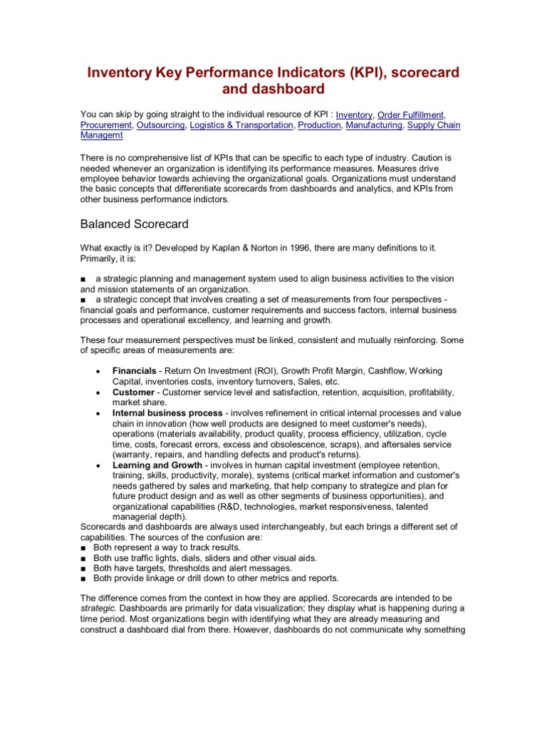 Inventory Key Performance Indicators | PDF | Cargo | Inventory
