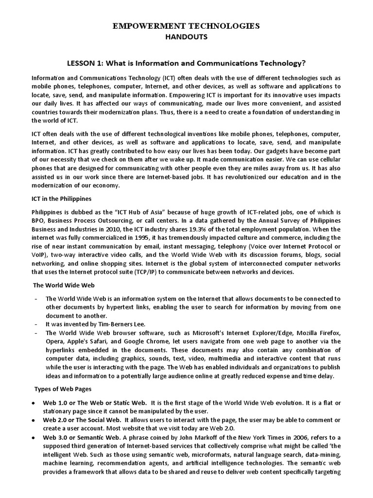 Etech Handouts | Download Free PDF | World Wide Web | Internet & Web