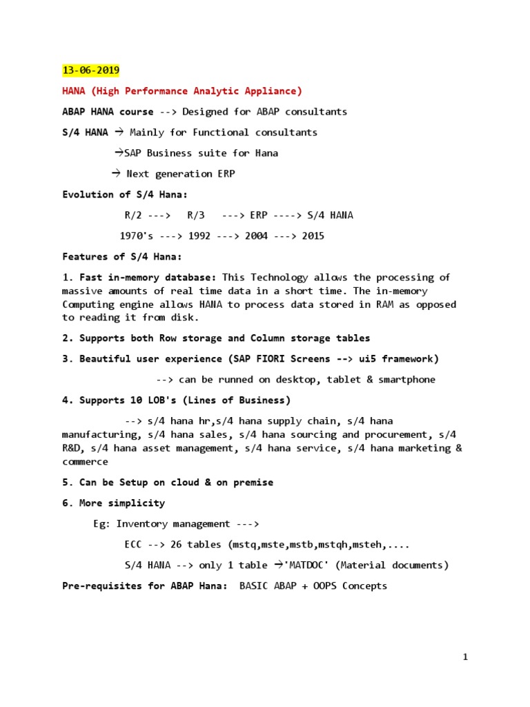 ABAP Development for SAP HANA Overview | PDF | Parameter (Computer Programming) | Table (Database)