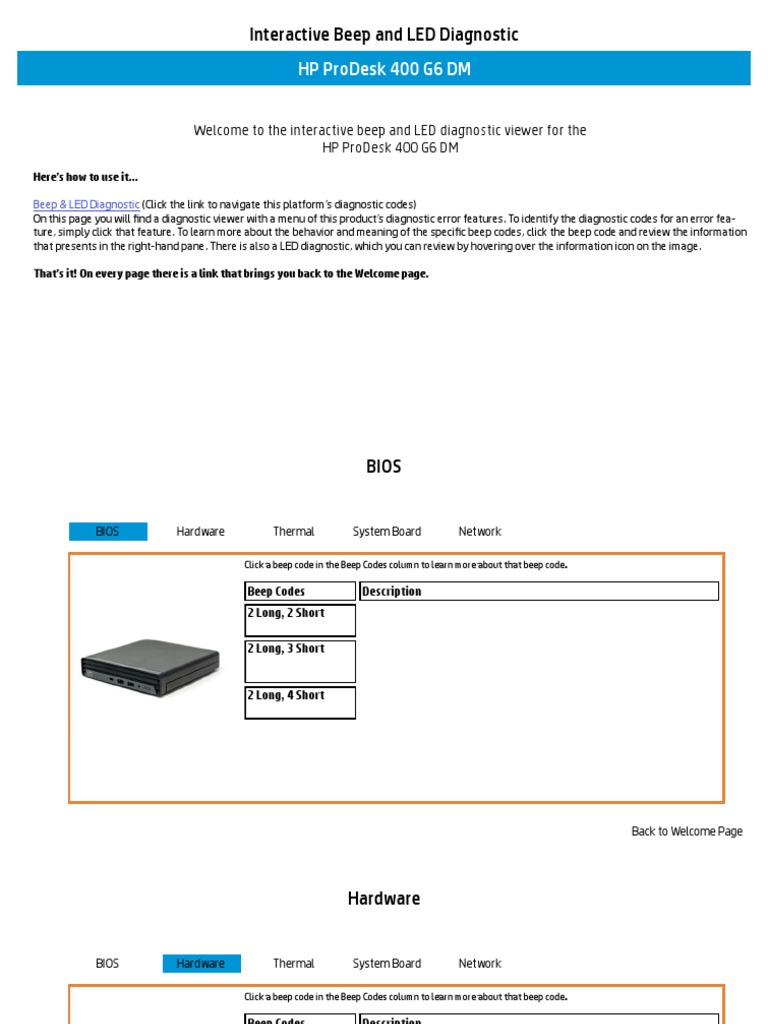 Interactive Beep and Led Diagnostic: HP Prodesk 400 G6 DM | Download Free PDF | Computer ...