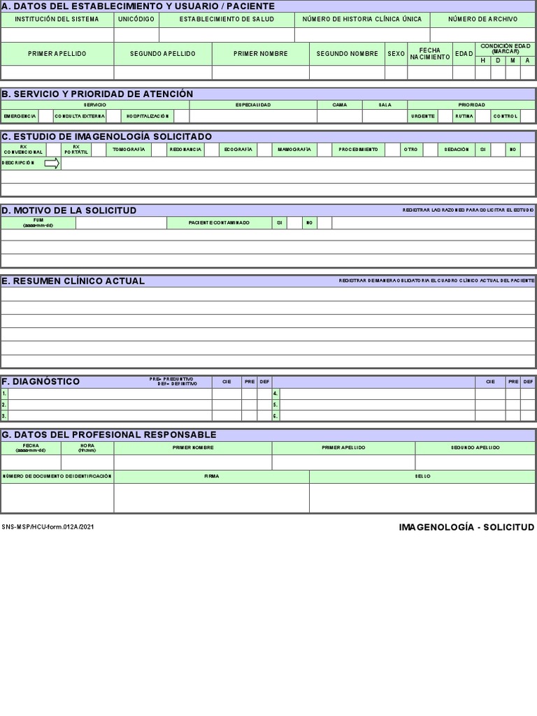 12a Imagenología Solicitud 2021 | PDF | Imagenes medicas | Ciencias de la Salud