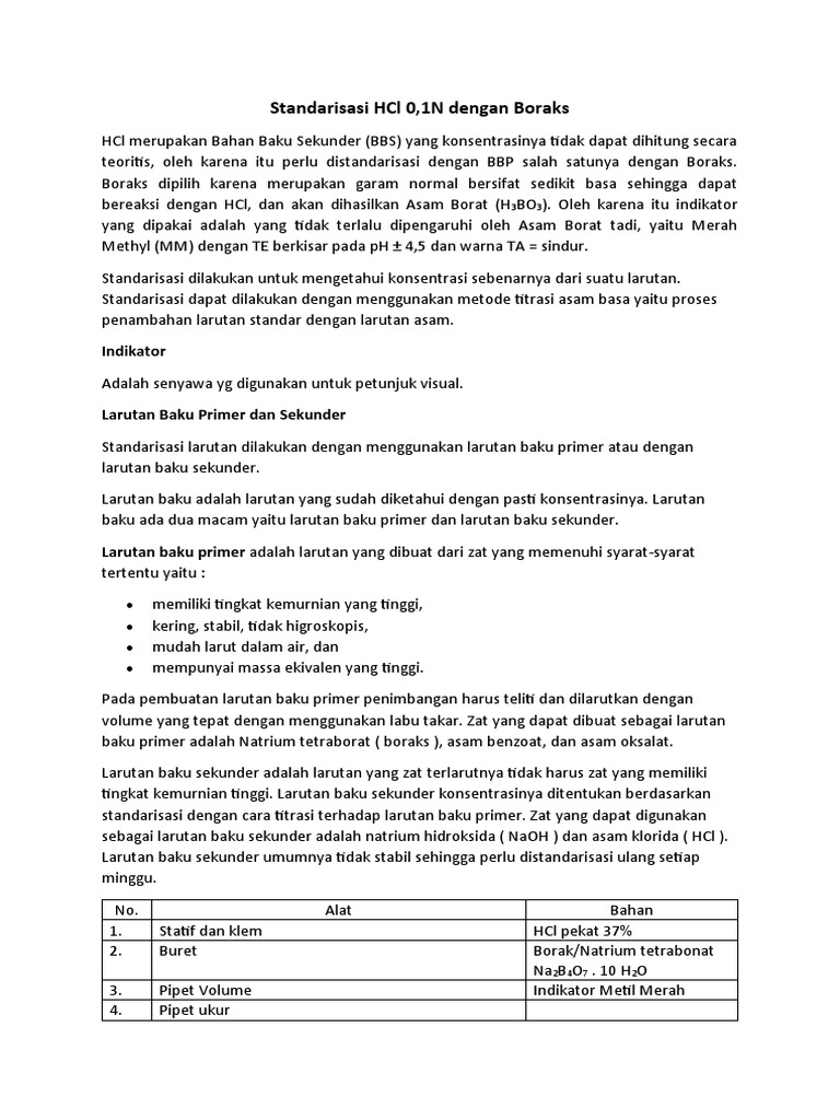 Standarisasi HCL 0,1 N | PDF