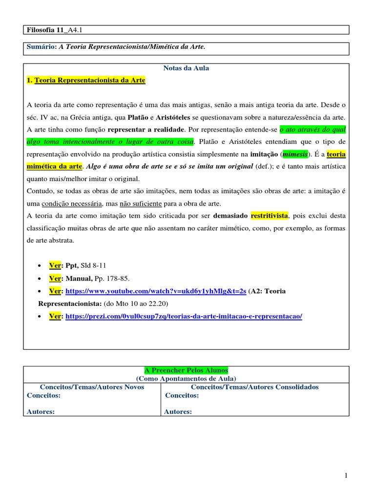 Aula 4.1 - Teoria Representacionista Da Arte | PDF | Arte