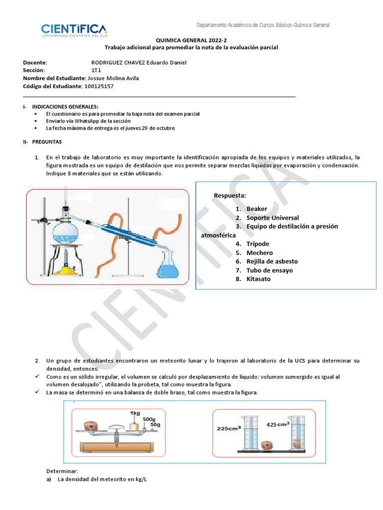 Trabajo Adicional-Evaluacion de Lab - Química General - Prof Daniel ...