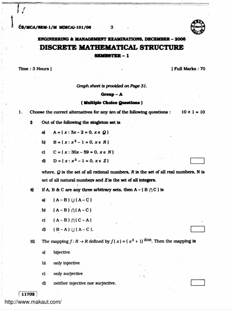 Mca 101 Discrete Mathematical Structure 2006 | PDF