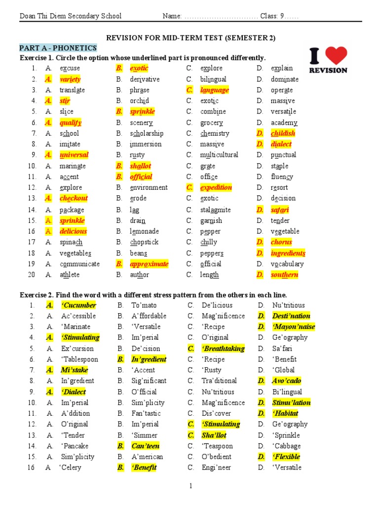 Mid-term revision test | PDF | Spice | Cooking