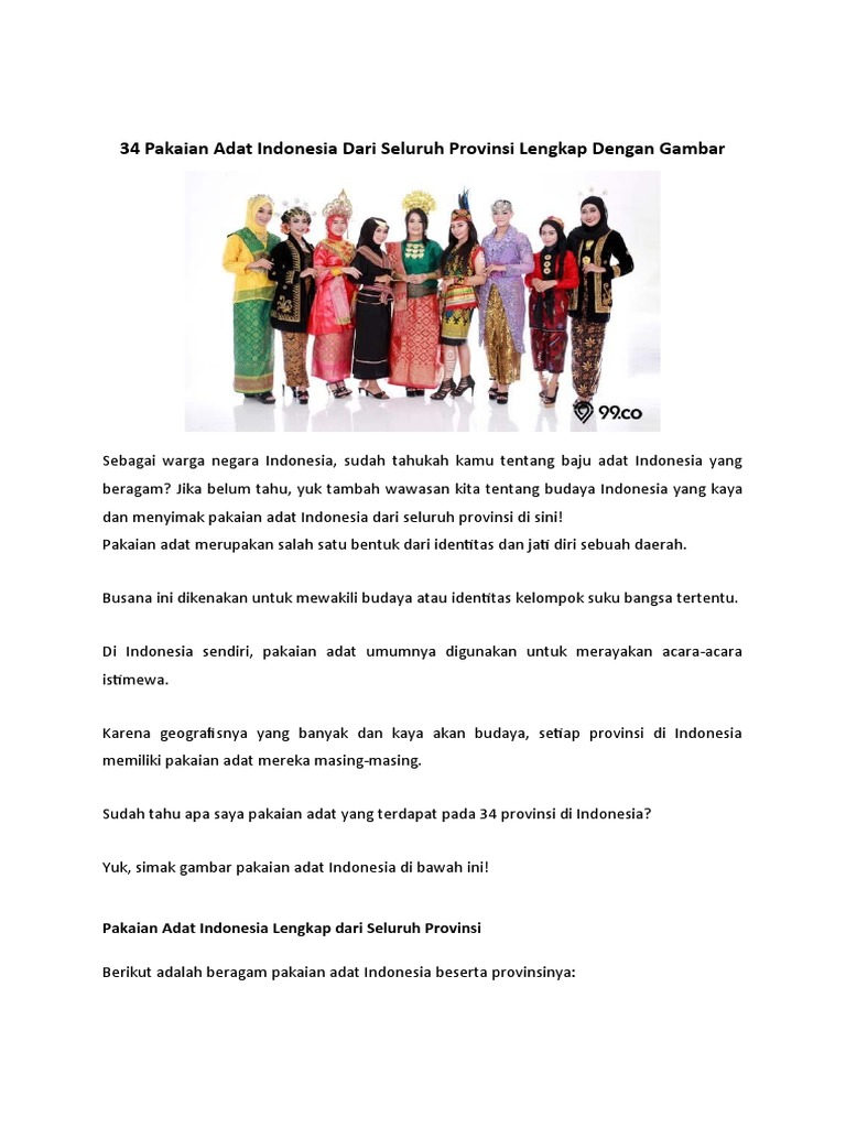 34 Pakaian Adat Indonesia Dari Seluruh Provinsi Lengkap Dengan Gambar | PDF