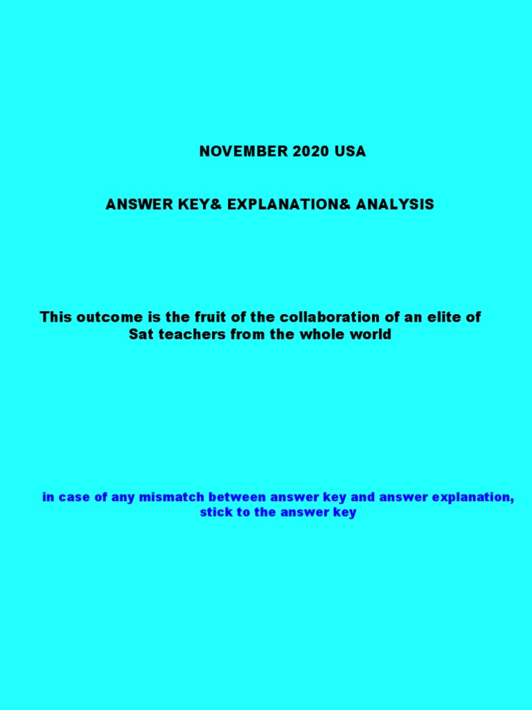 November 2020 SAT Answer Key & Analysis | PDF | Predicate (Grammar ...