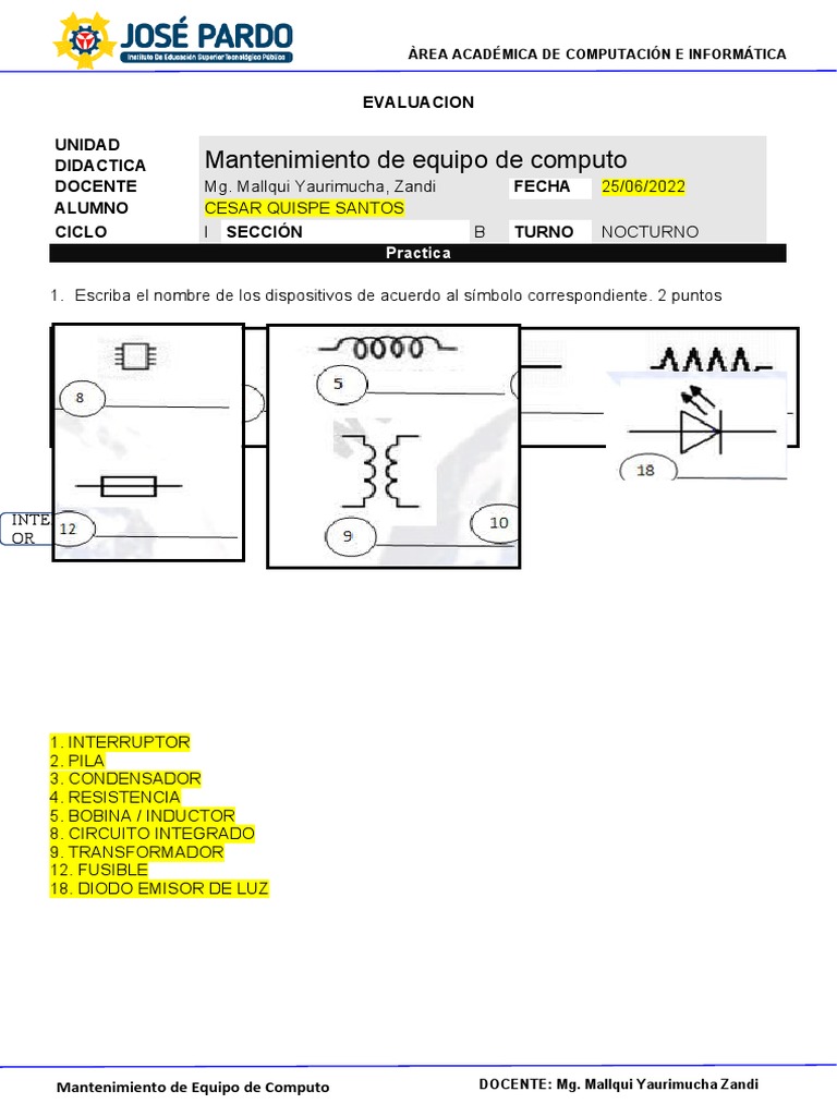 Practica - Mantenimiento de Equipo de Computo 1 - CESAR QUISPE SANTOS ... Practica - Mantenimiento de Equipo de Computo 1 - CESAR QUISPE SANTOS ...