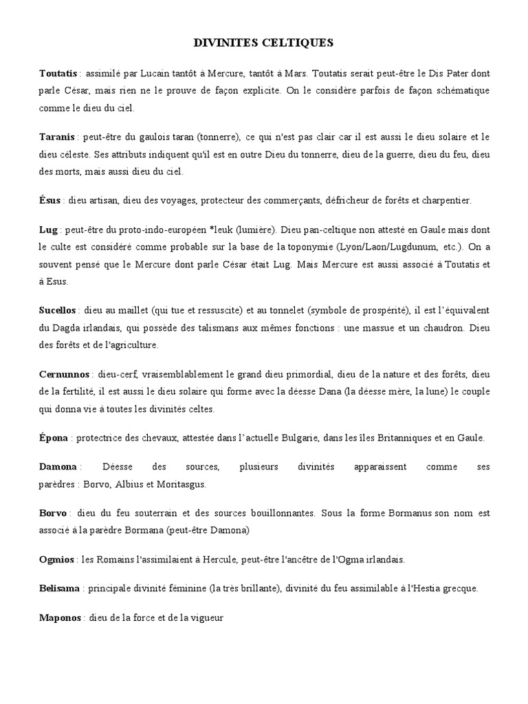 Divinités celtiques et leurs attributs | PDF | Littérature irlandaise ...