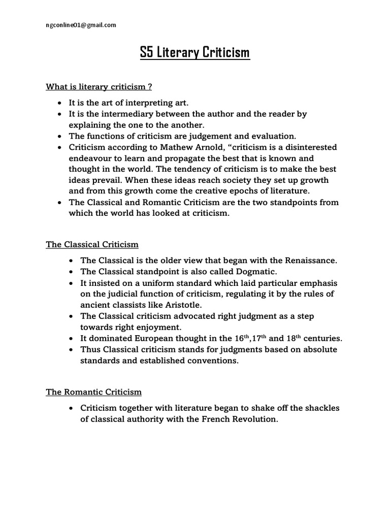 Literary Criticism: Classical vs. Romantic | PDF | Plato | Tragedy