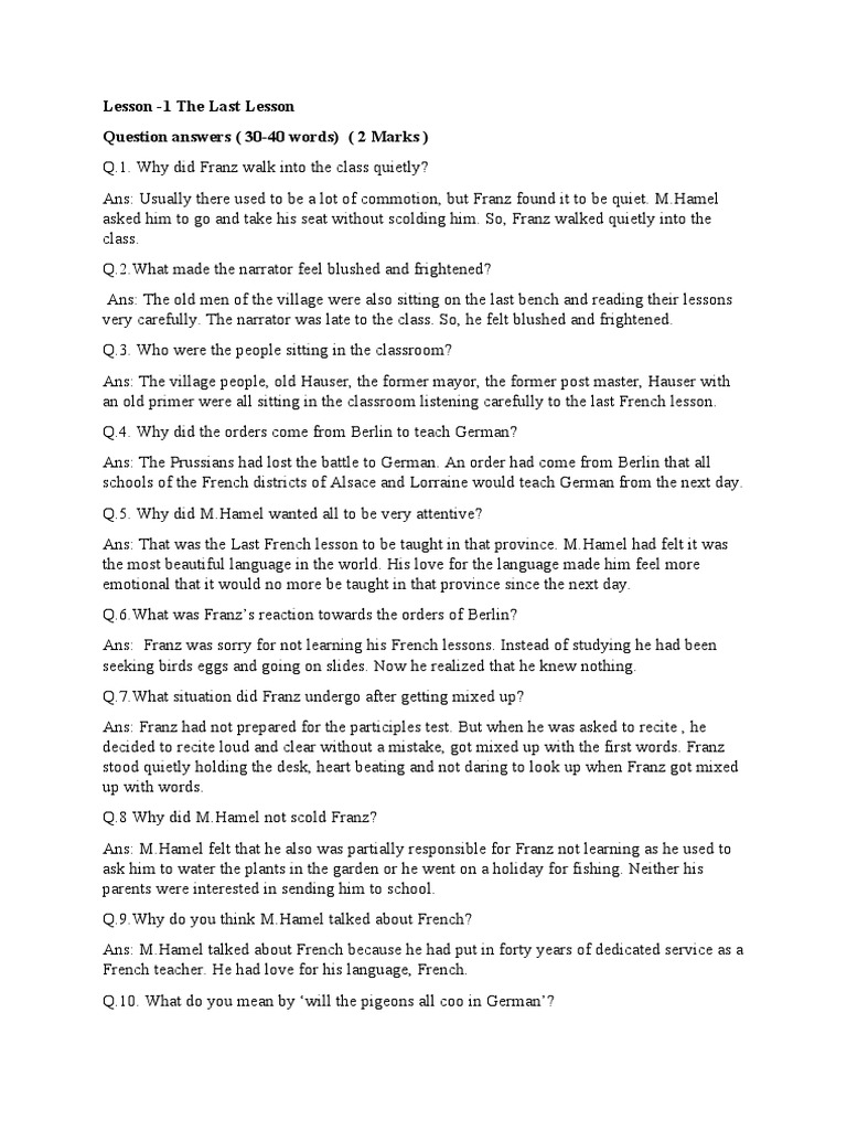 Lesson 1 SA LA The Last Lesson | PDF
