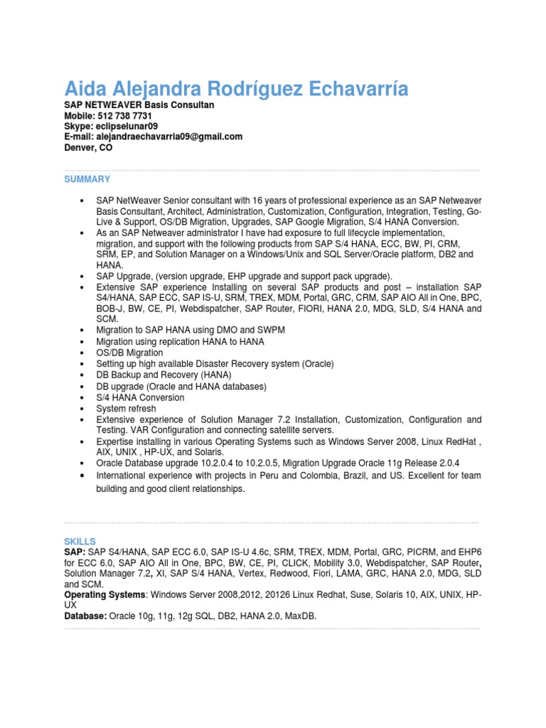 Alejandra's Resume | PDF | Oracle Corporation | Ibm Db2