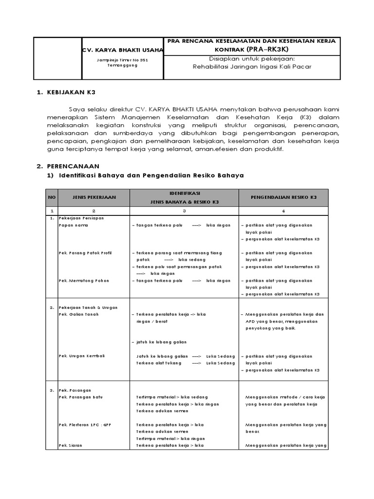 Identifikasi Jenis Bahaya & Resiko k3 | PDF