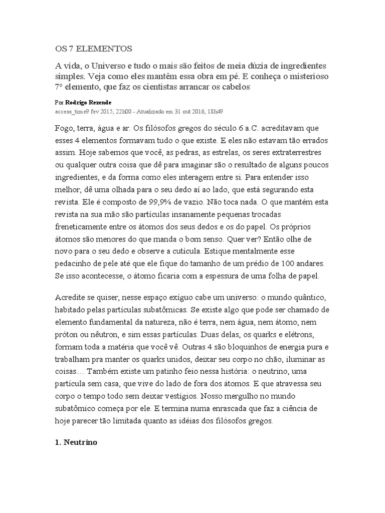 OS 7 ELEMENTOS Do Átomo | PDF | Próton | Partícula elementar