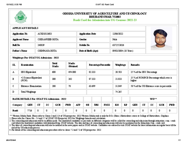OUAT UG Rank Card | Download Free PDF | Educational Stages | Vocational ...