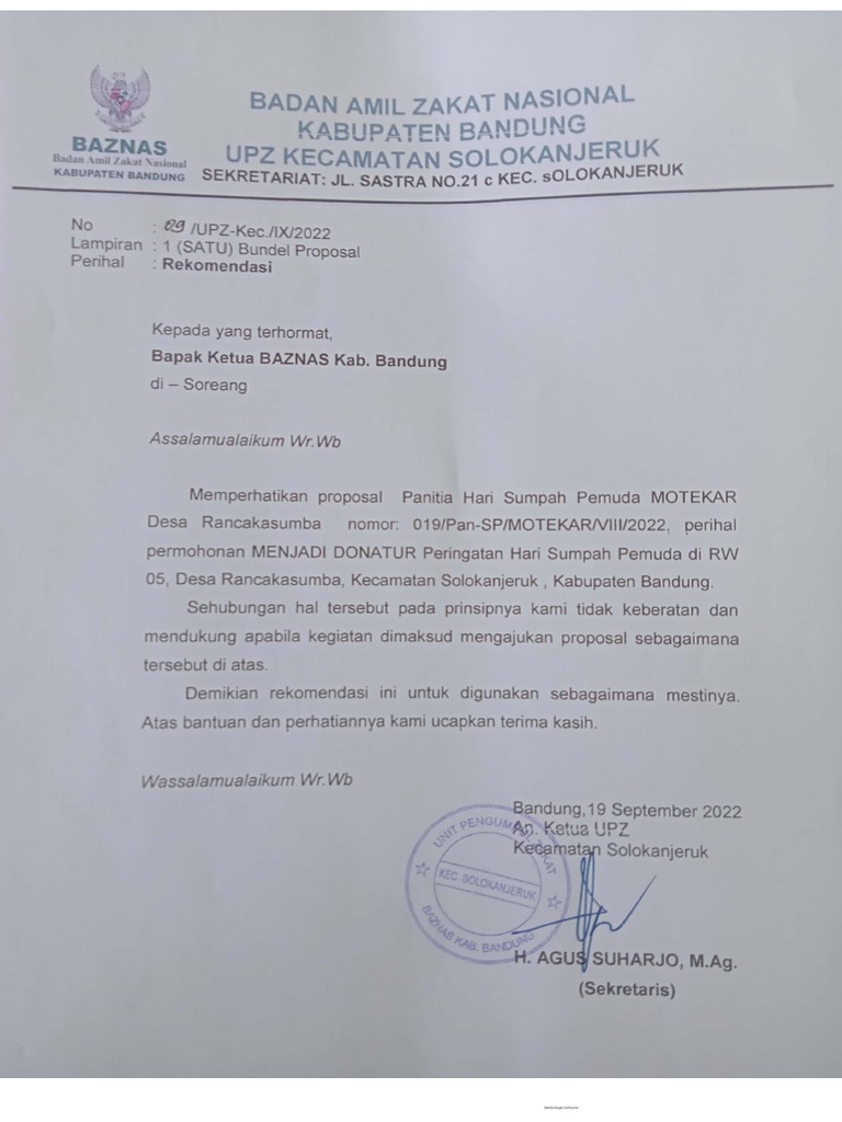 Surat Rekomendasi UPZ | PDF