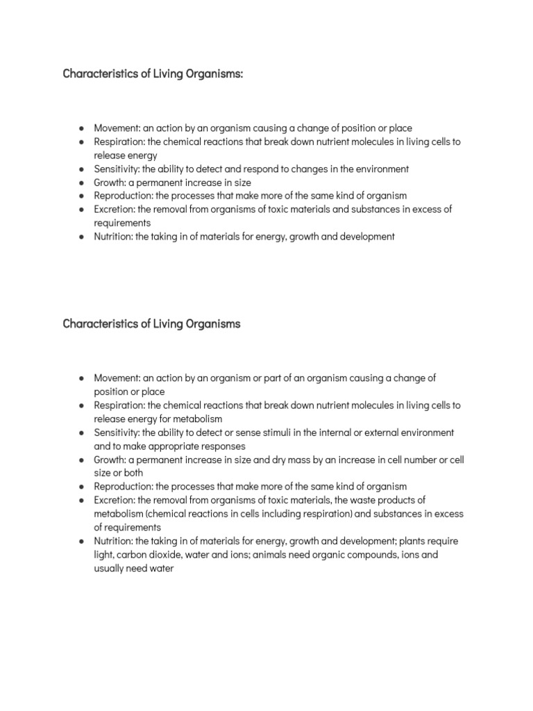 Characteristics and Classification of Organisms | PDF | Cell (Biology ...