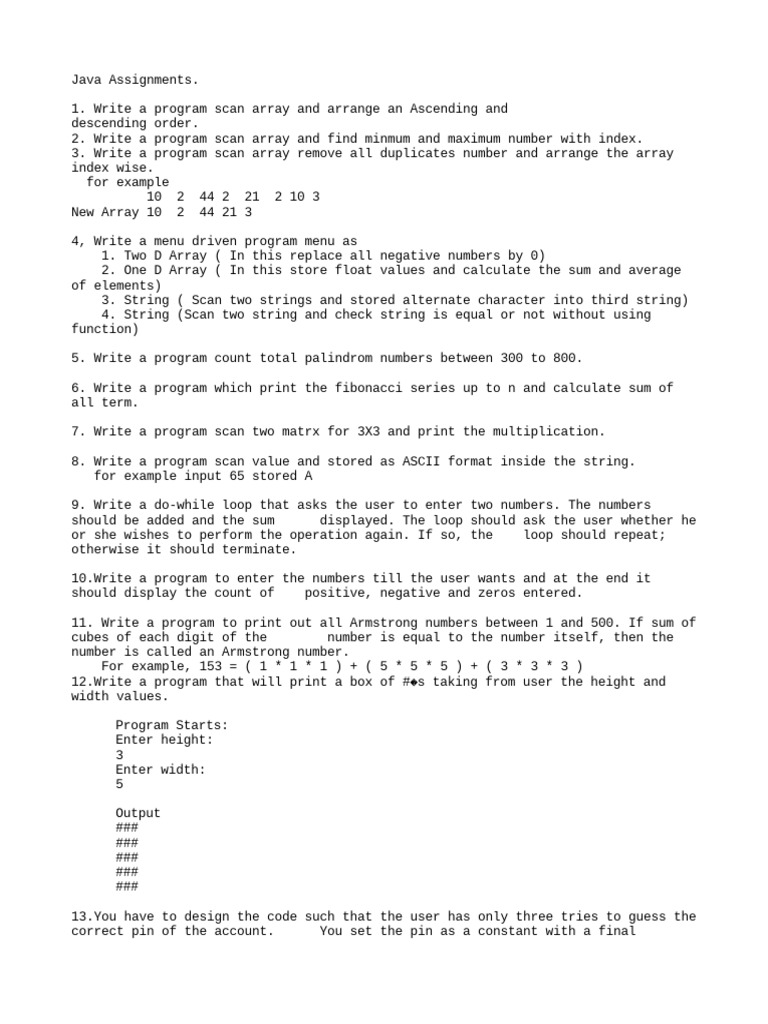 Java Assignment Pdf String Computer Science Numbers
