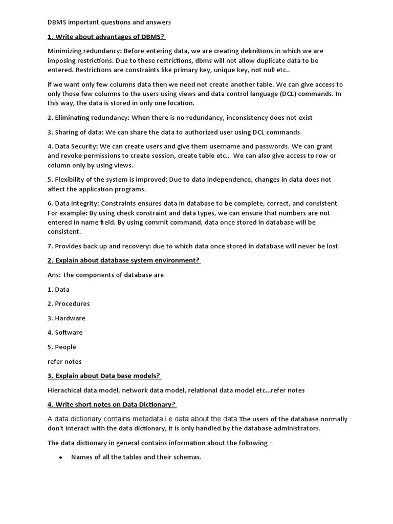 DBMS Important Questions and Answers | PDF | Control Flow | Pl/Sql