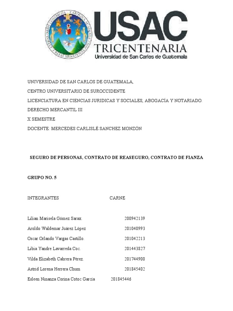 Seguro de Personas, Contrato de Reaseguro, Contrato de Fianza | PDF | Póliza de seguros | Seguro