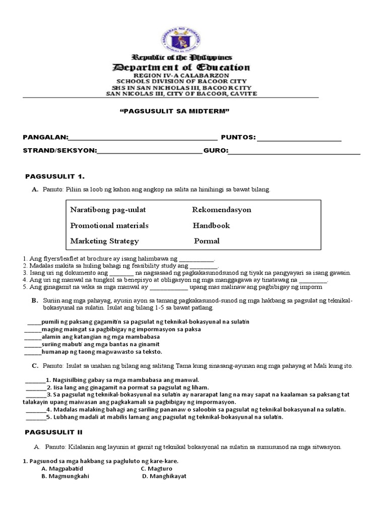 Pagsusulit Sa Midterm | PDF
