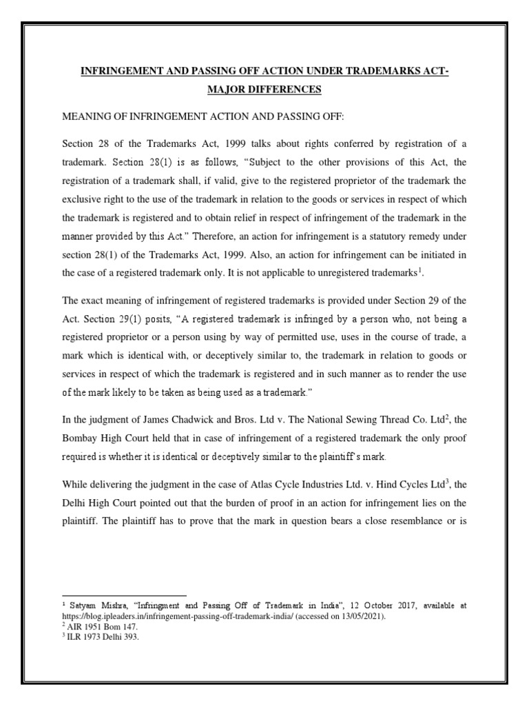 Infringement and Passing Off | PDF | Trademark | Legal Remedy