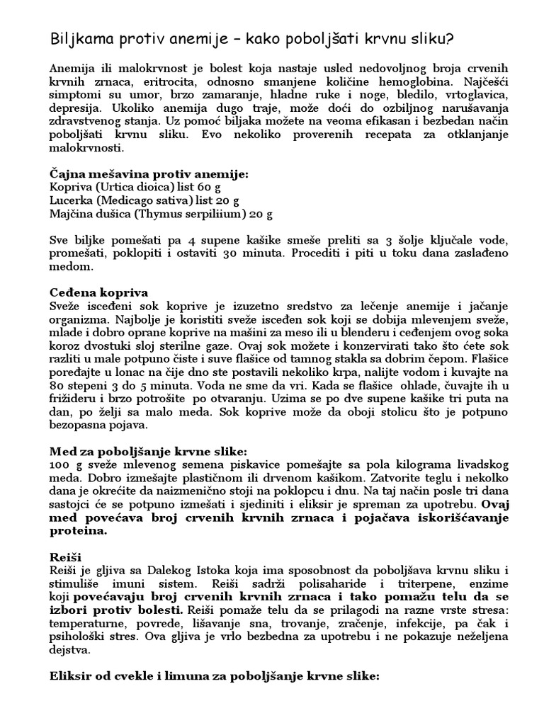 Biljkama Protiv Anemije | PDF