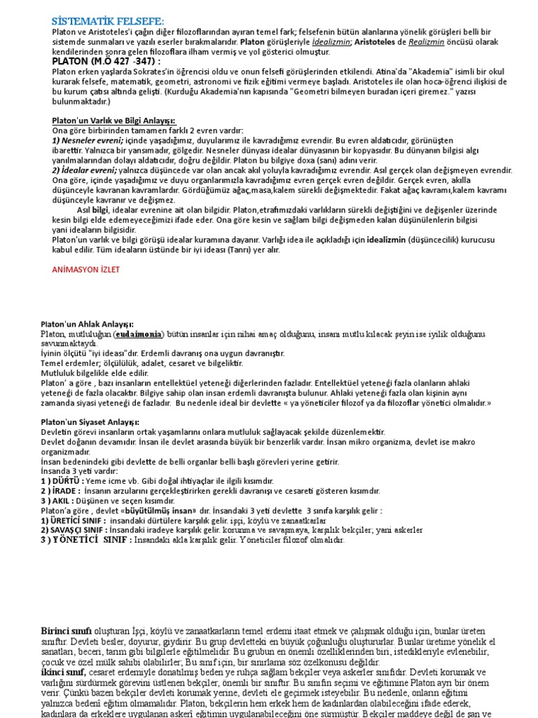 Sinif Felsefe 3. Ders Notlari | PDF