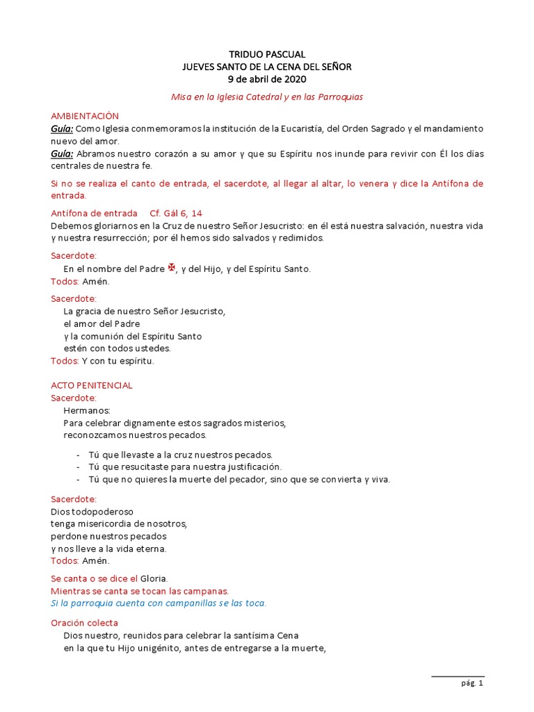 Guion Del Jueves Santo | PDF | eucaristía | Misa (liturgia)
