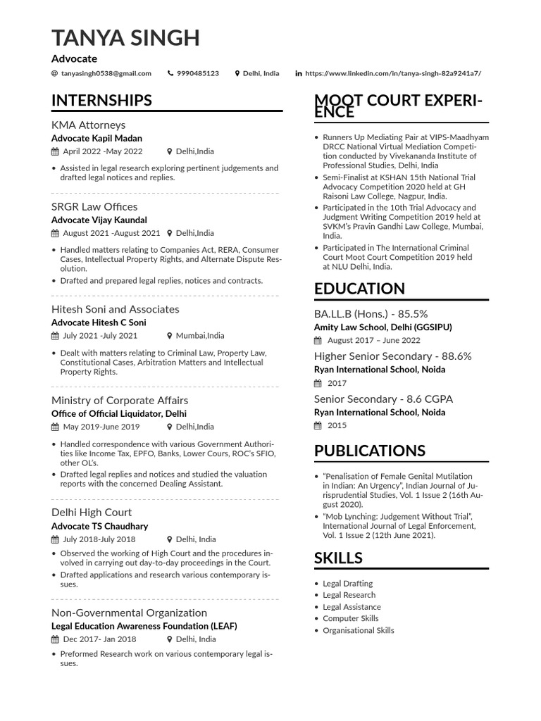 Tanya CV | PDF | Advocate | Ethical Principles