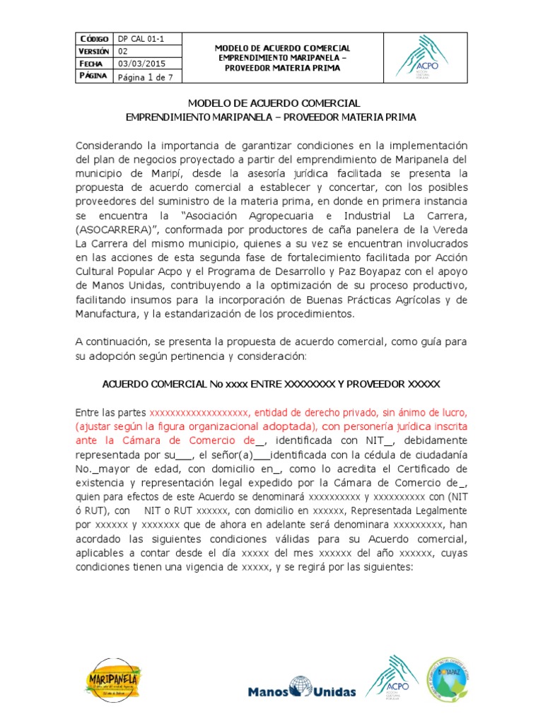 Anexo N°2. Modelo de Acuerdo Comercial | PDF | Daños y perjuicios ...