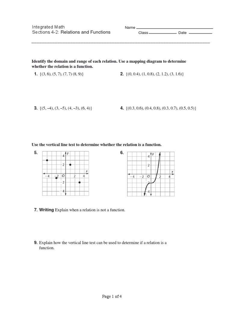 4-2 Relations and Functions HW | PDF | Function (Mathematics) | Domain ...