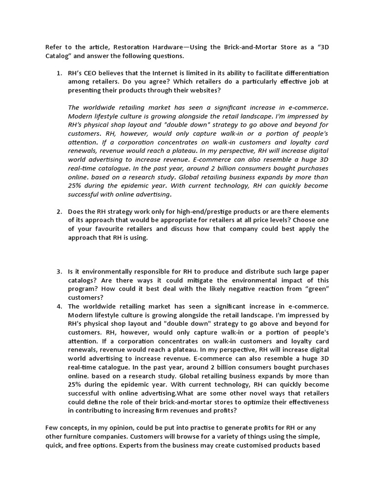 Restoration Hardware-Using The Brick-and-Mortar Store As A "3D Catalog | PDF | Retail | E Commerce