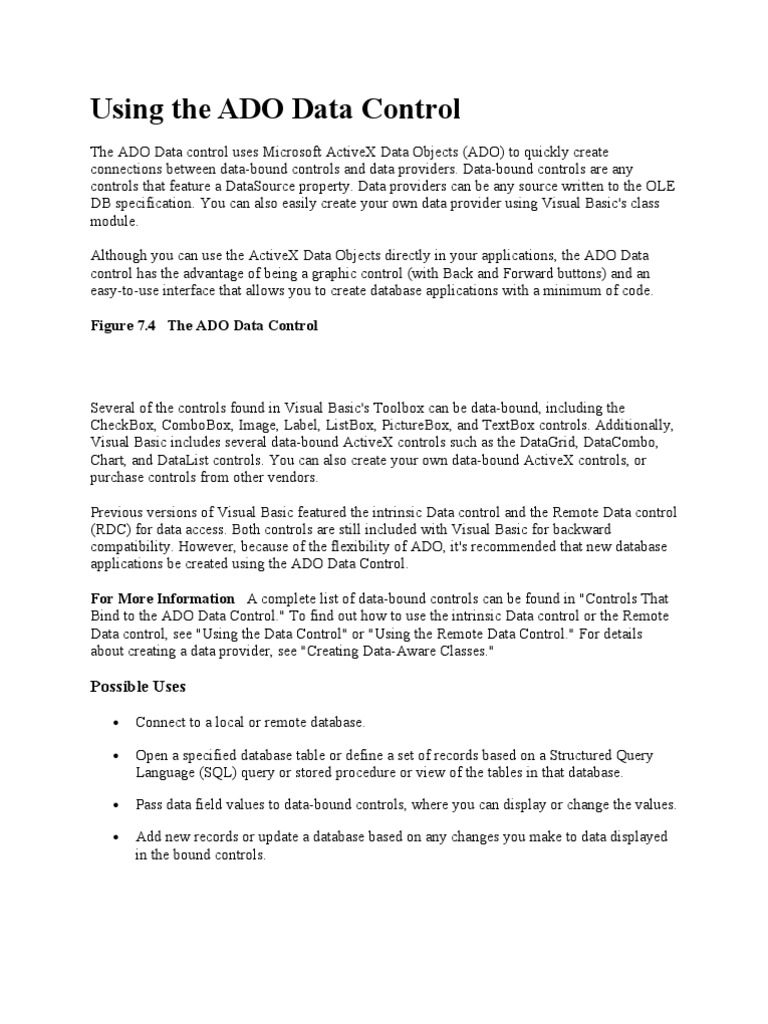 Using The Ado Data Control Pdf Active X Data Objects Databases