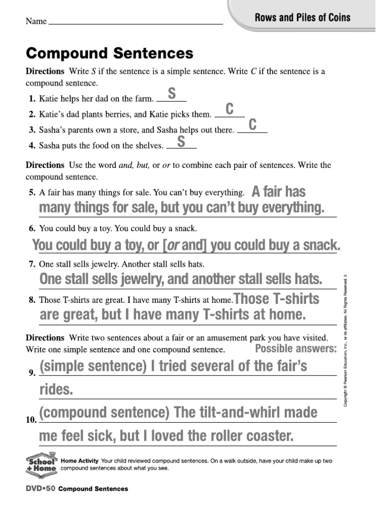Compound Sentences Answer Key | PDF