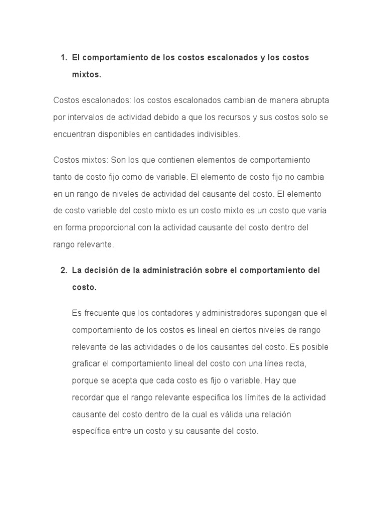 El Comportamiento de Los Costos Escalonados y Los Costos Mixtos | PDF