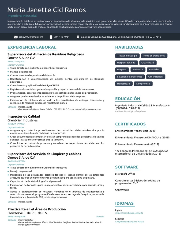 CV María Janette Cid Ramos | PDF | Calidad (comercial) | Ingeniería ...
