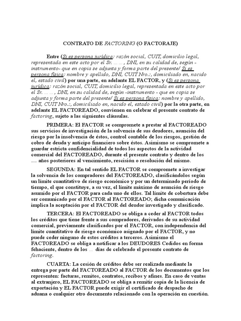 75-Contrato de Factoring (O Factoraje) | PDF | Arbitraje | Liquidación