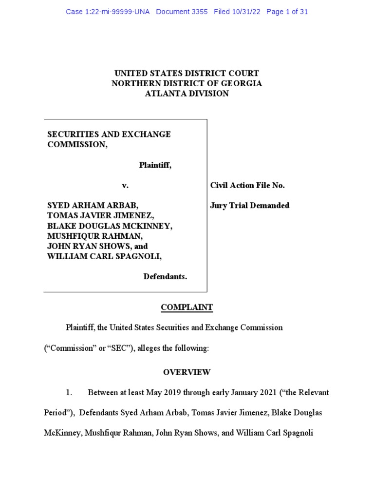 SEC Complaint | PDF | Sec Rule 10b 5 | Banks