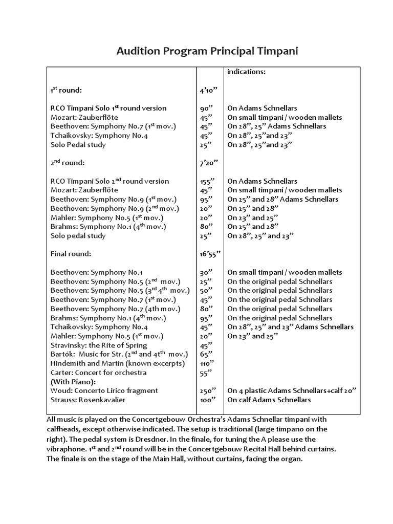 Audition Program Principal Timpani | PDF | Orchestras | Musical ...