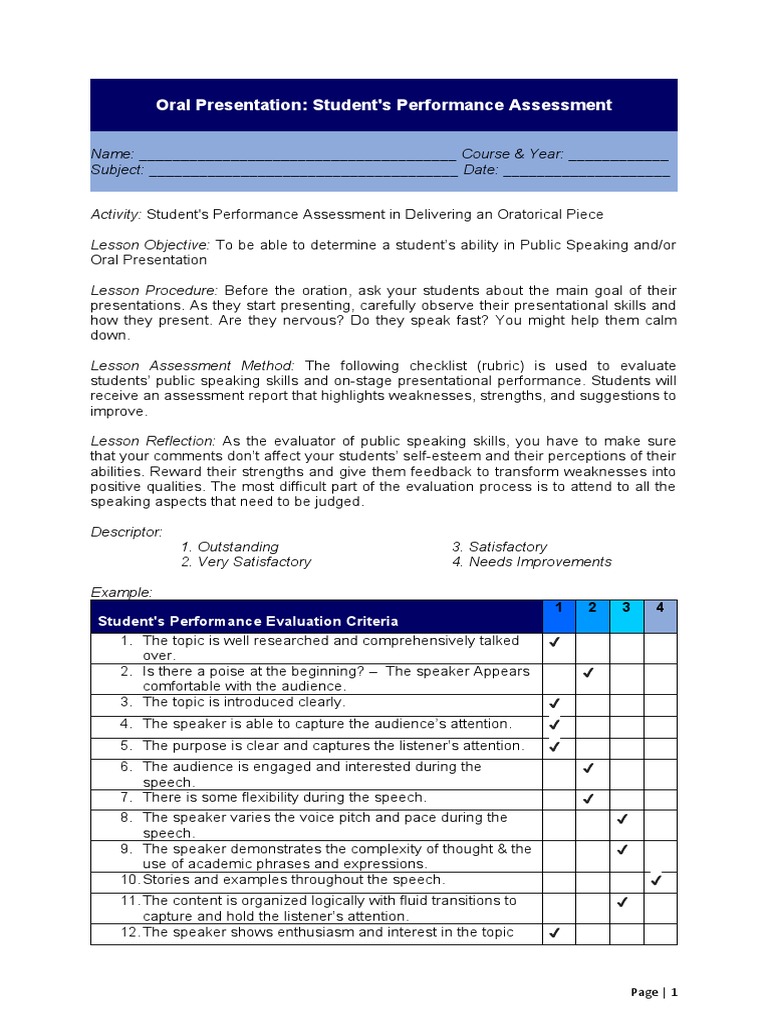 Checklist 1 | PDF | Public Speaking | Psychology