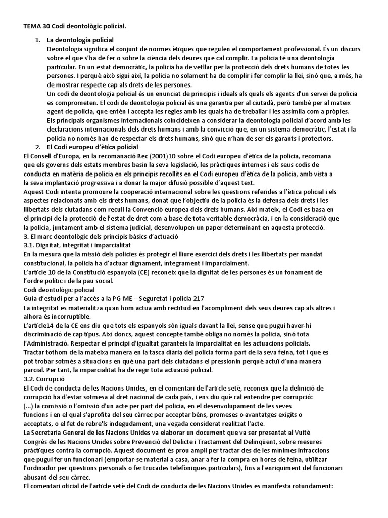 TEMA 30 Codi Deontològic Policial | PDF