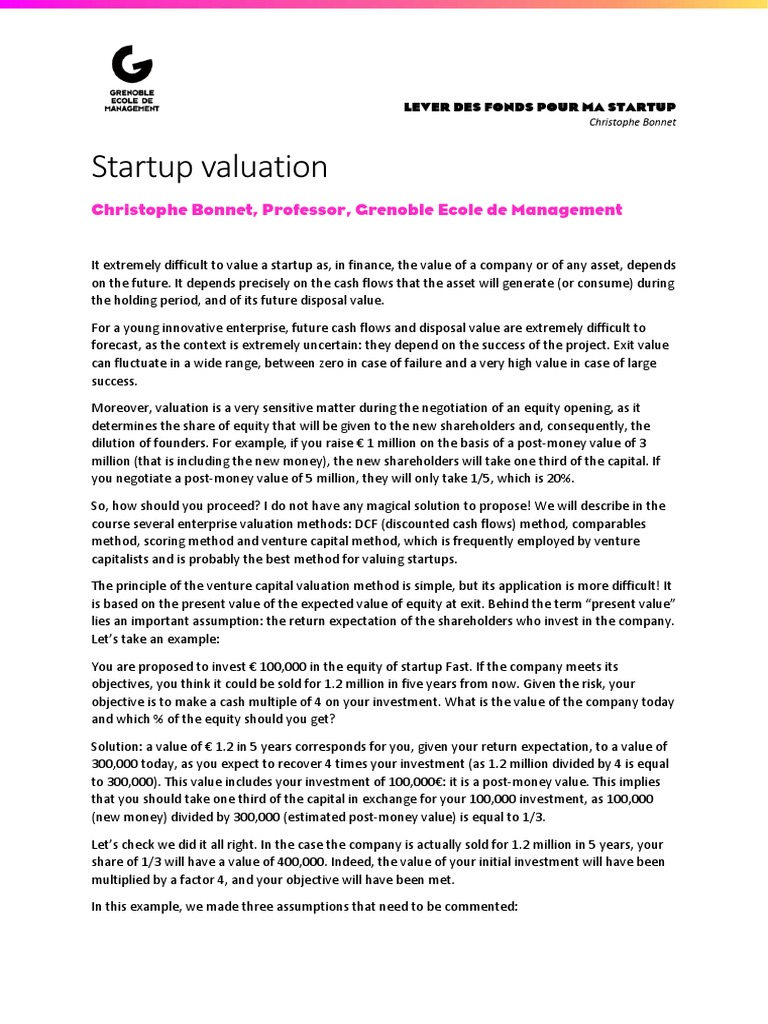 2.10 Startup Valuation | PDF | Valuation (Finance) | Startup Company