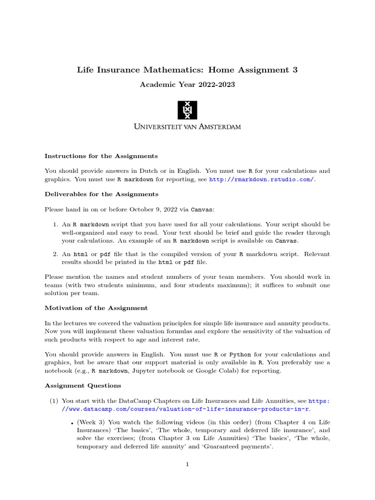 2022-09-19 Assignment 3 Life Insurance Maths | PDF | Life Insurance ...